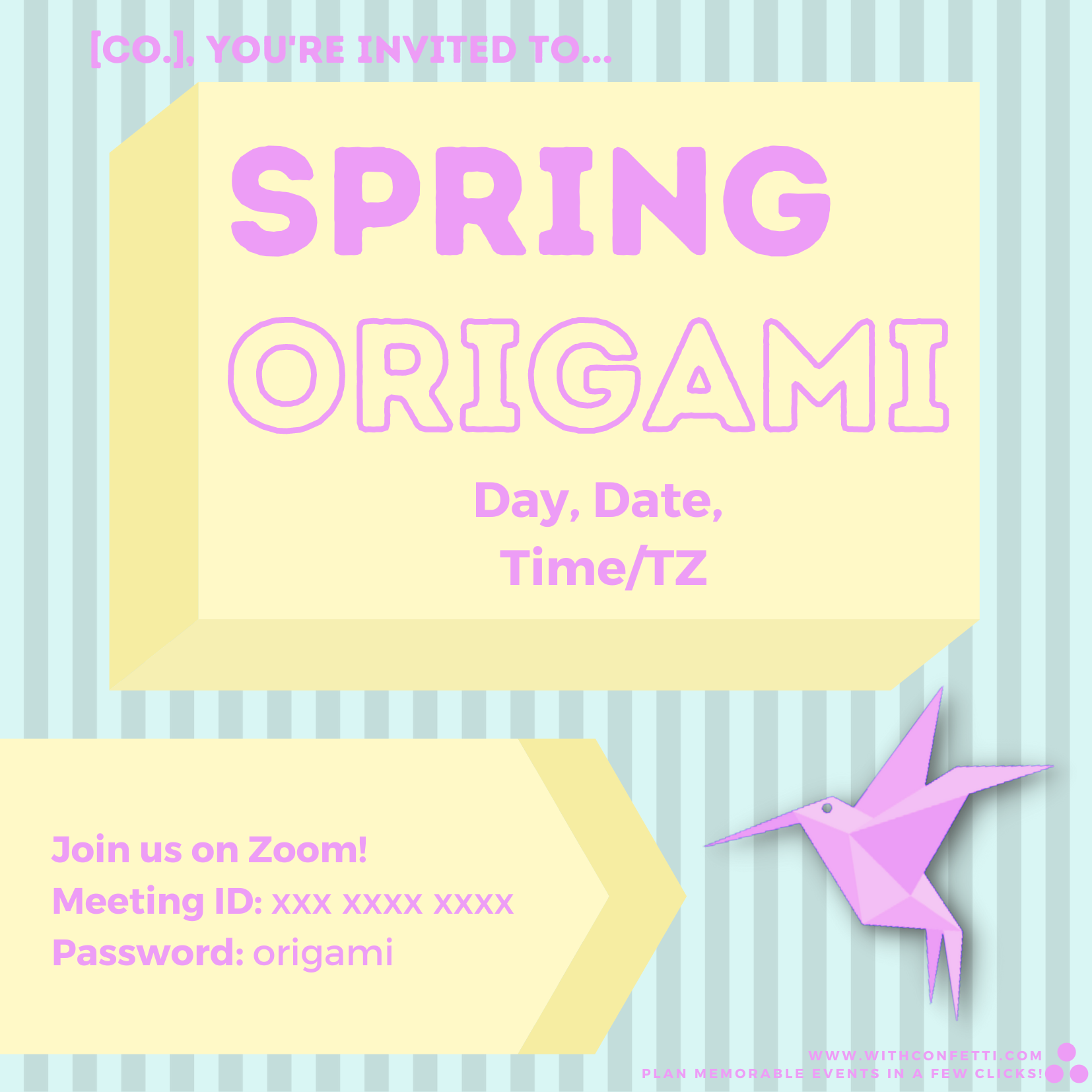 Spring Origami Class Event Invitation Confetti 🎉